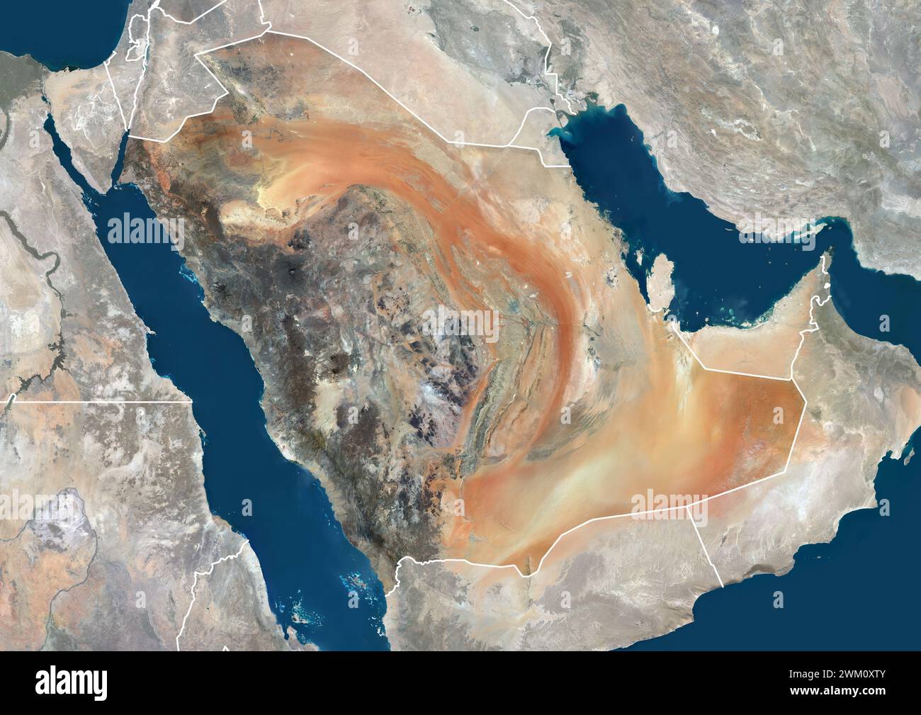 Color satellite image of Saudi Arabia, with borders and mask Stock ...