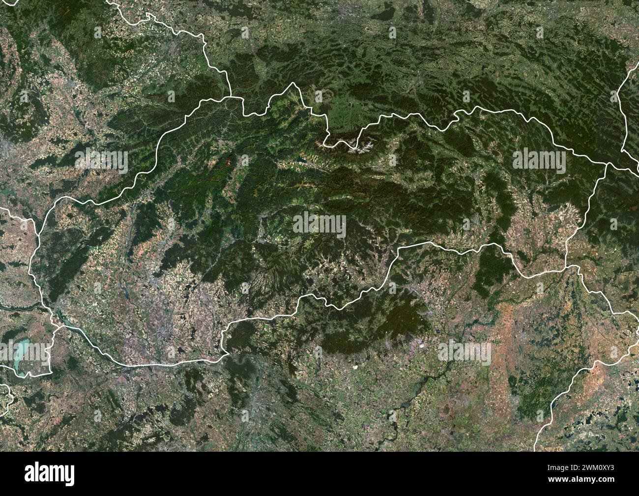 Color satellite image of Slovakia and neighbouring countries, with ...