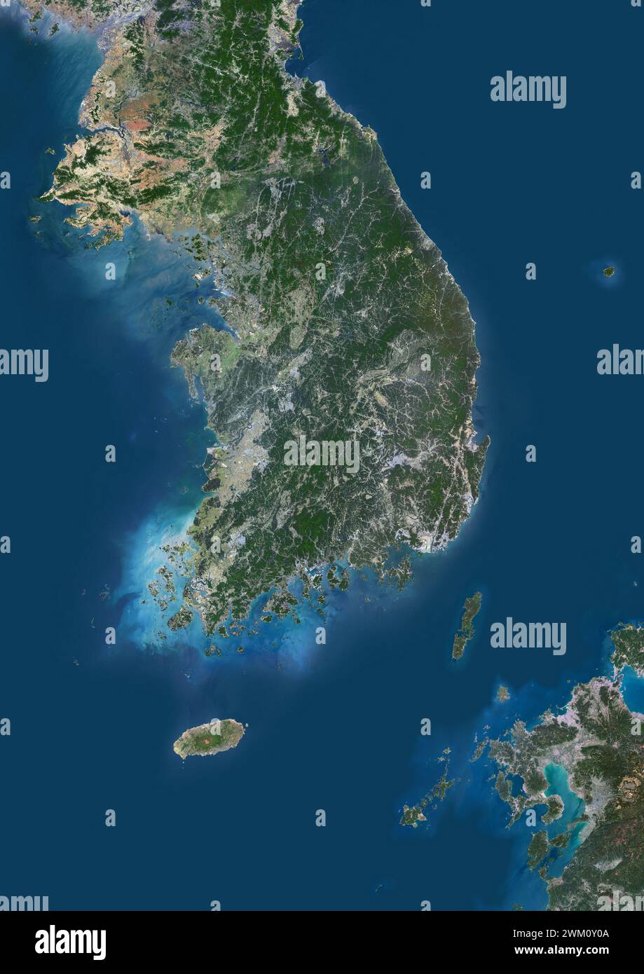 Color satellite image of South Korea and neighbouring countries Stock ...