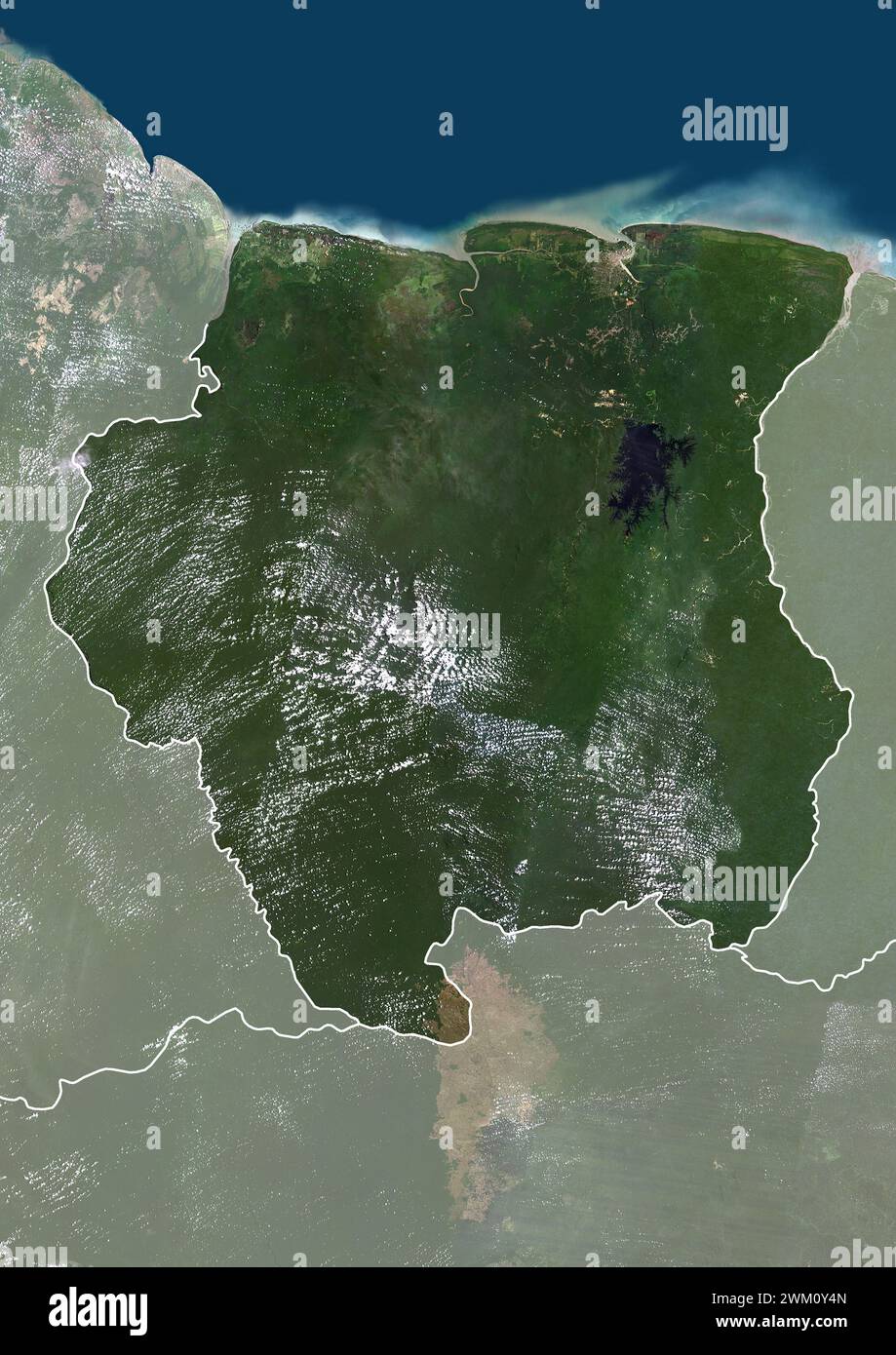 Color satellite image of Suriname, with borders and mask Stock Photo ...