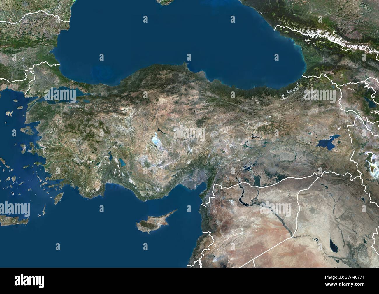Color satellite image of Turkey and neighbouring countries, with ...