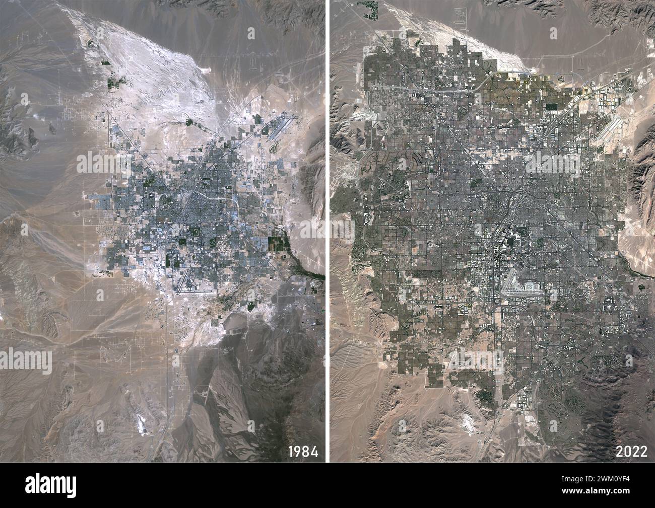 Color satellite image of Las Vegas, Nevada in 1984 and 2022 Stock Photo ...