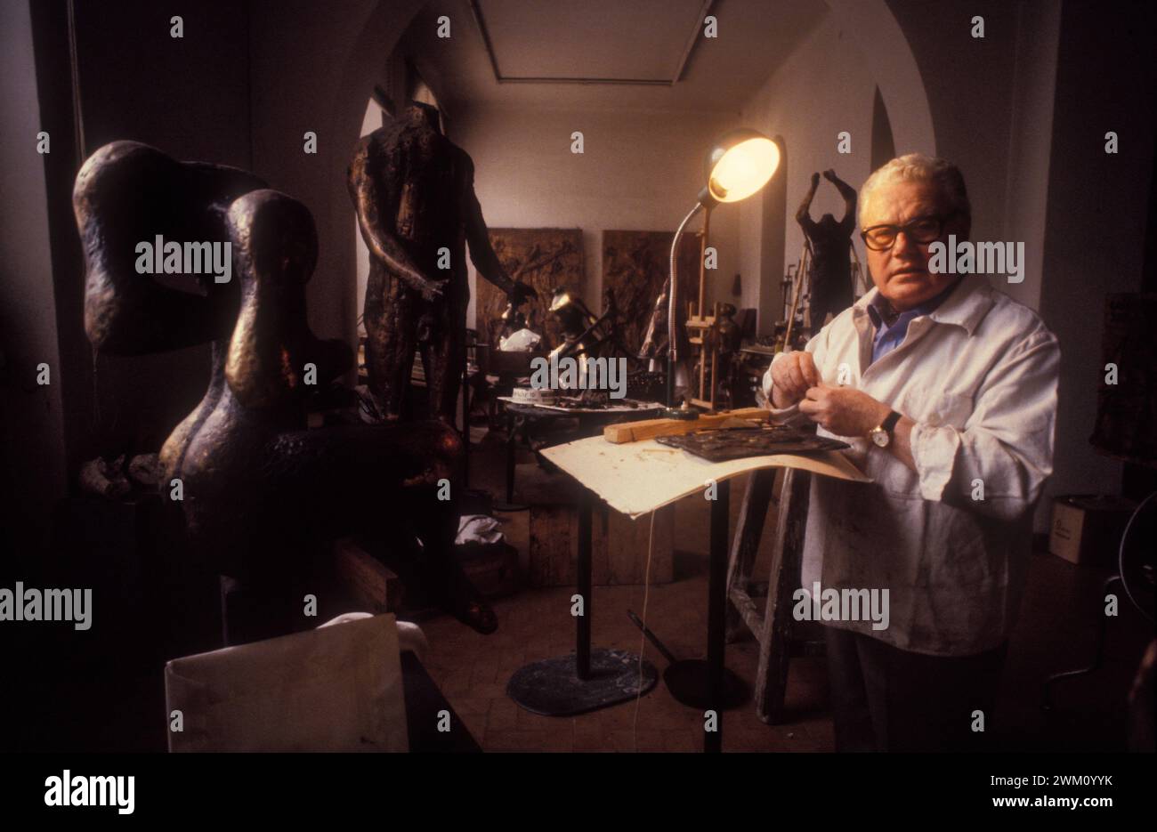 3823378 Luciano Minguzzi in His Studio; (add.info.: Milan, 1980 ...