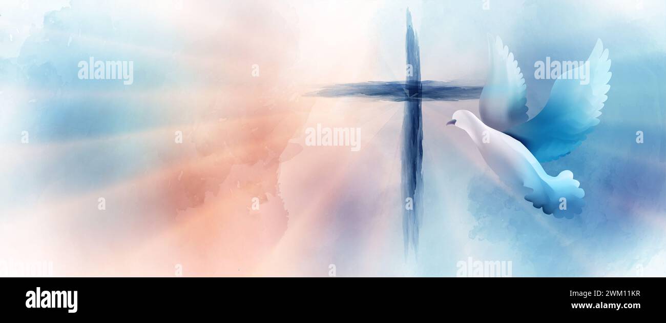 Dove with christian cross symbol. Crucifix. Easter. Sign of purity. Faith. Baptism. Holy Spirit ...
