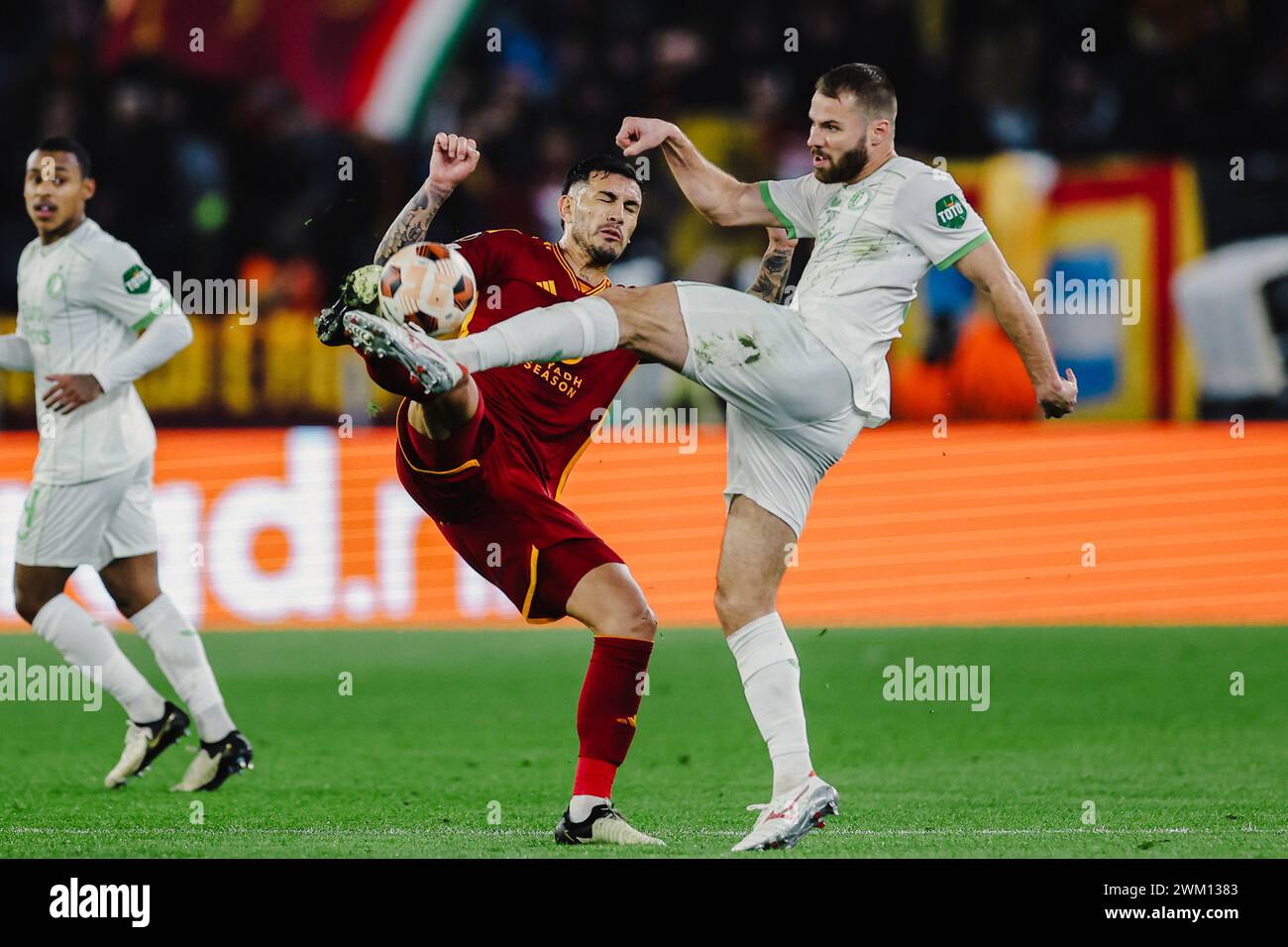 Roma’s Argentinian midfielder Leandro Paredes challenges for the ball ...