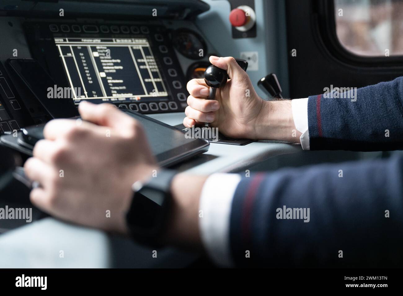 Dresden, Germany. 22nd Feb, 2024. Philipp Schulz, train driver, drives ...