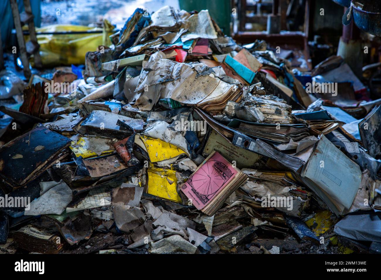 Schwerin, Germany. 23rd Feb, 2024. Books and historical documents lie ...