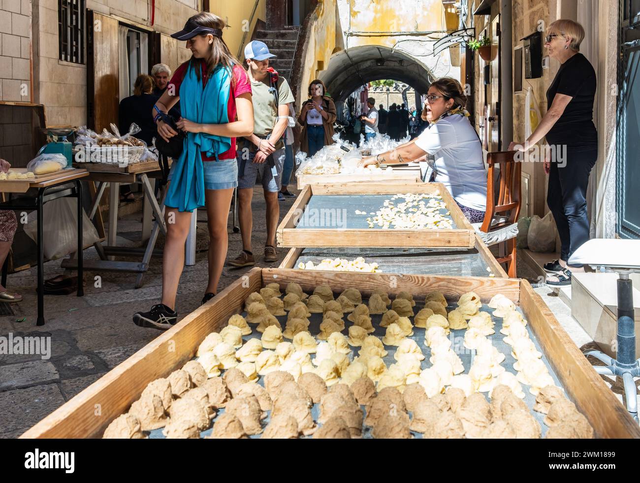 Traditional local food market in the historic center of Bari, Puglia ...