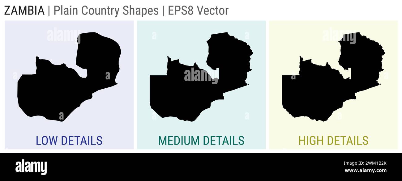 Zambia - plain country shape. Low, medium and high detailed maps of ...