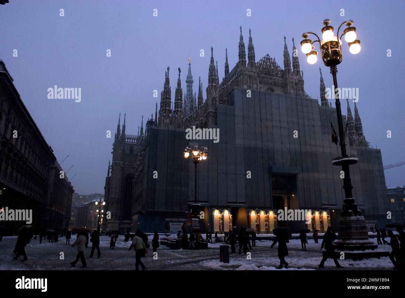 4066481 Milan Cathedral in restoration, January 2006; (add.info.: Snow ...