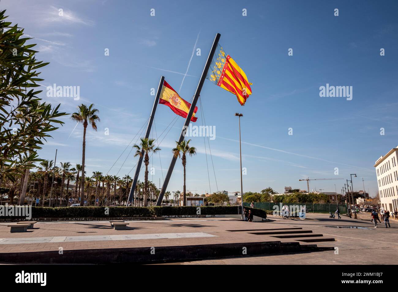Valencia, February 18th 2024: Valancia and Spanish flags Stock Photo ...