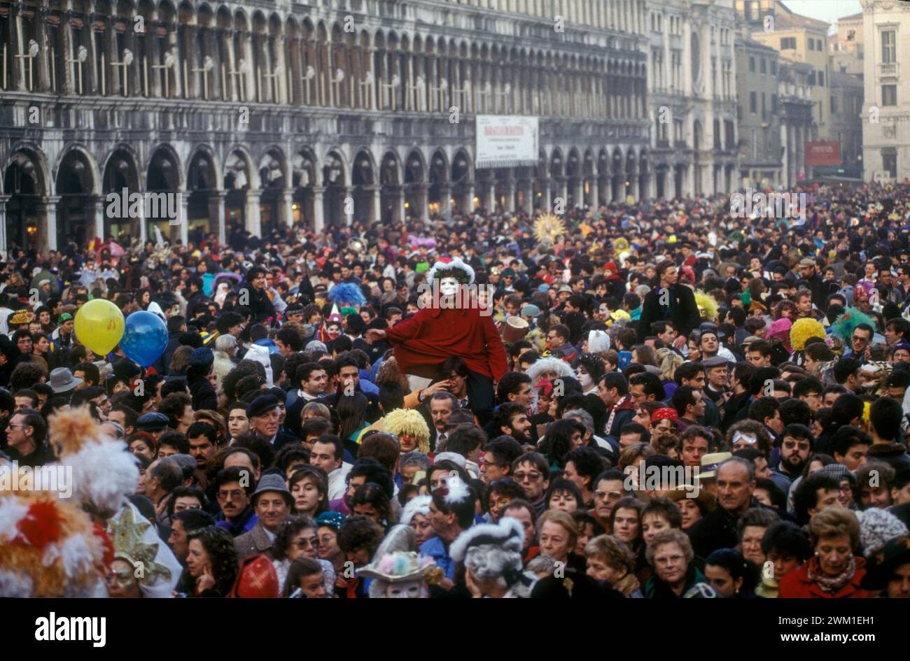 4068009 Venice Carnival, about 1990. Crowd in St. Mark's Square; (add ...