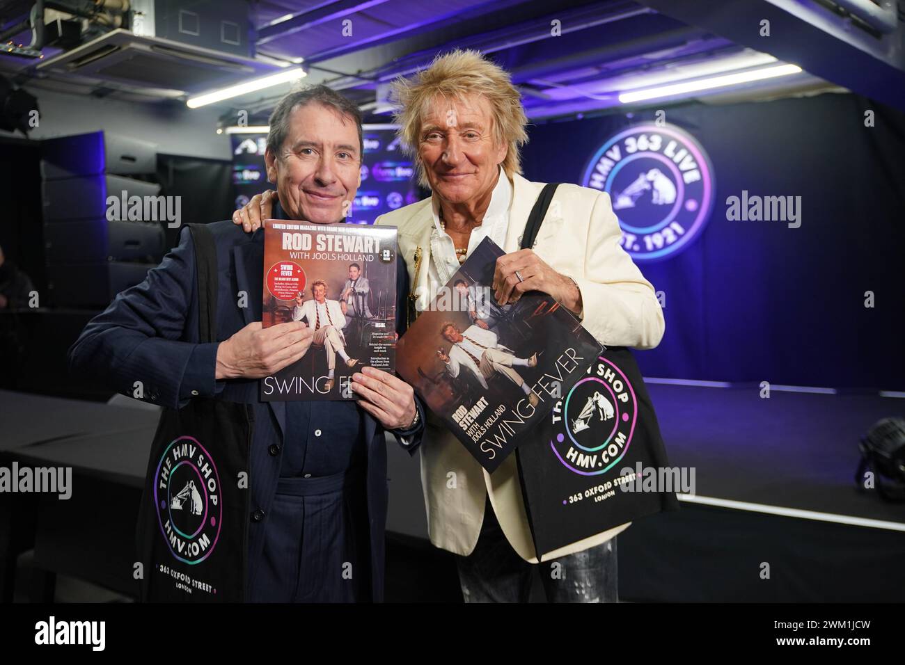 Jools Holland (left) and Rod Stewart during a signing session for their ...