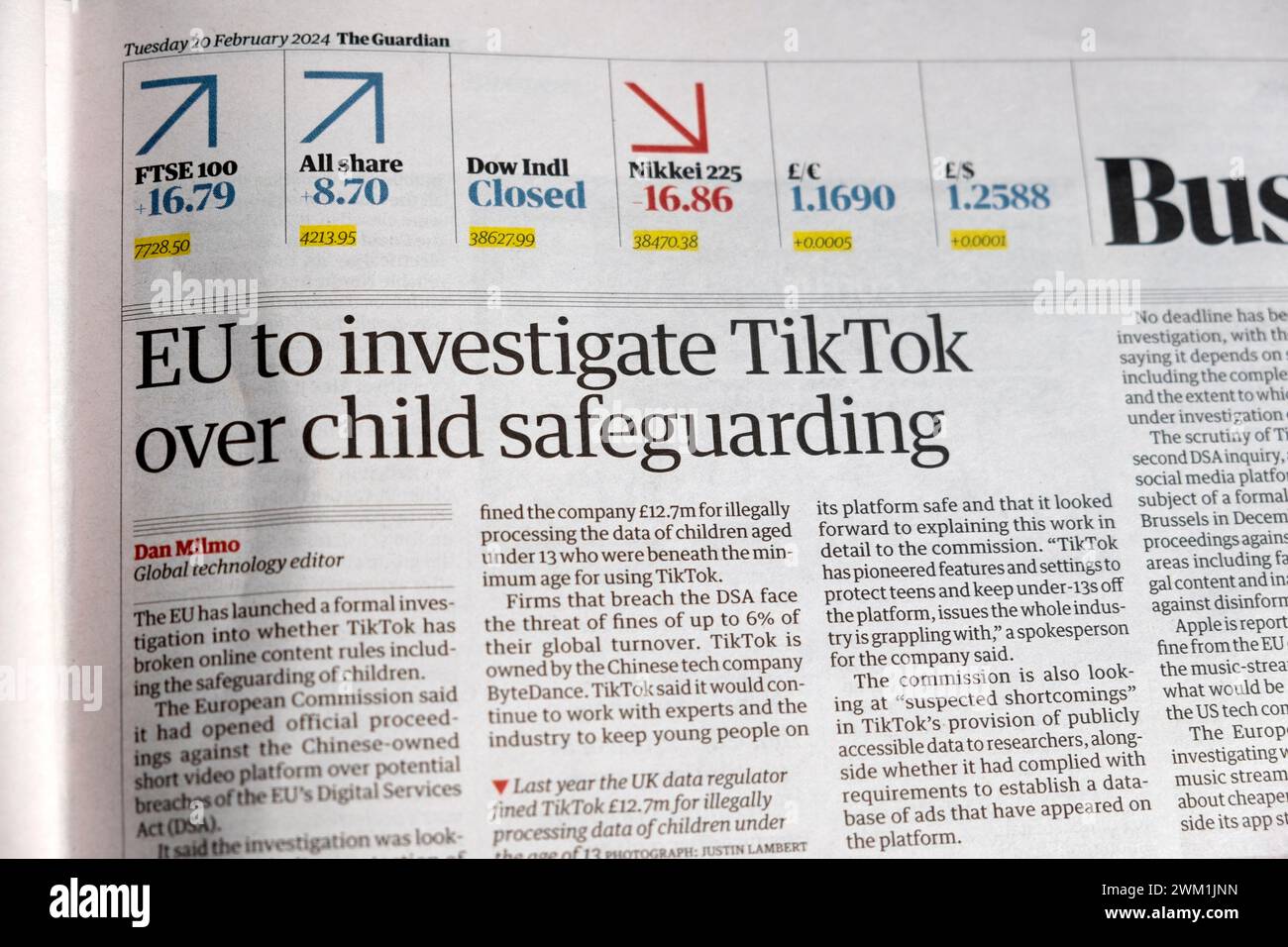 'EU to investigate TikTok over child safeguarding' Guardian newspaper ...