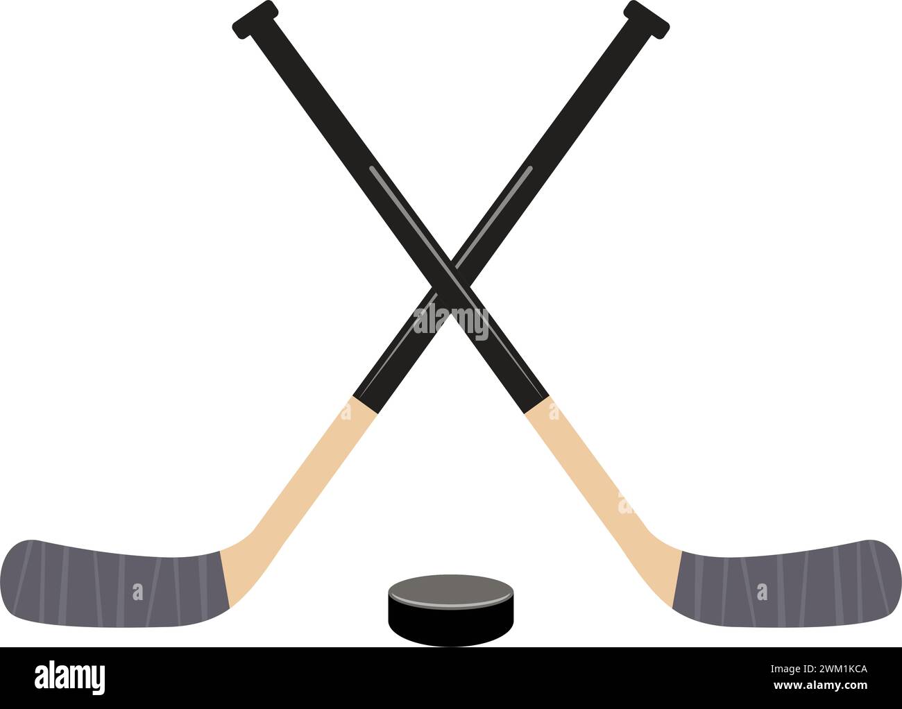 vector crossed hockey sticks and hockey puck isolated on white ...