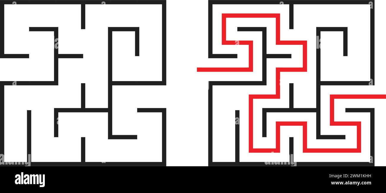 vector square maze puzzle isolated on white background. abstract labyrinth graphic of square ...