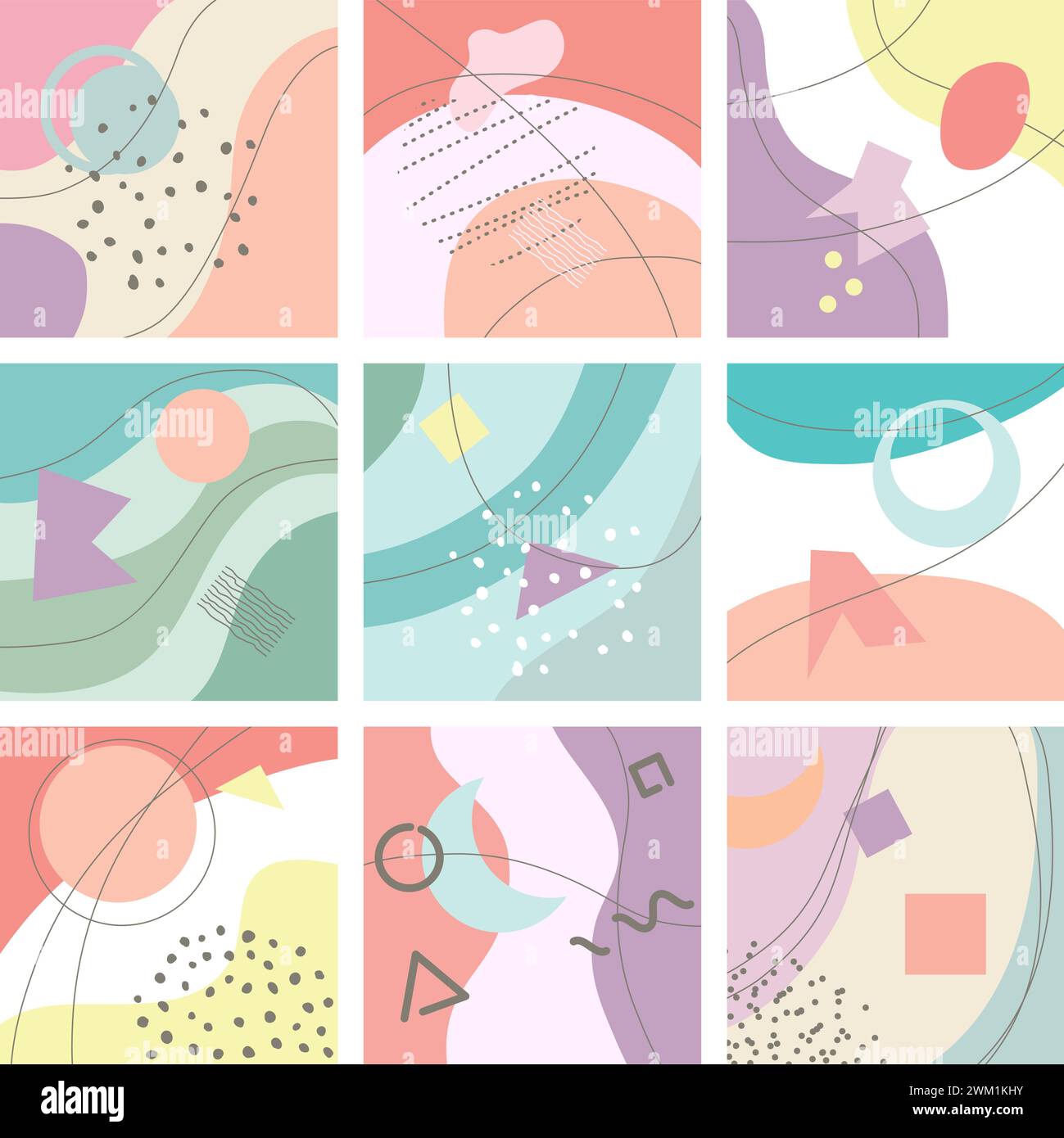 vector set of abstract backgrounds of pastel colors with hand drawn ...