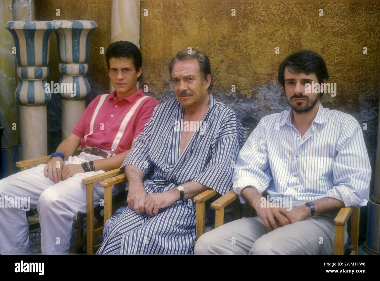4070273 Rome, Cinecittà Studios, 1987. Actor Ugo Tognazzi with his sons ...