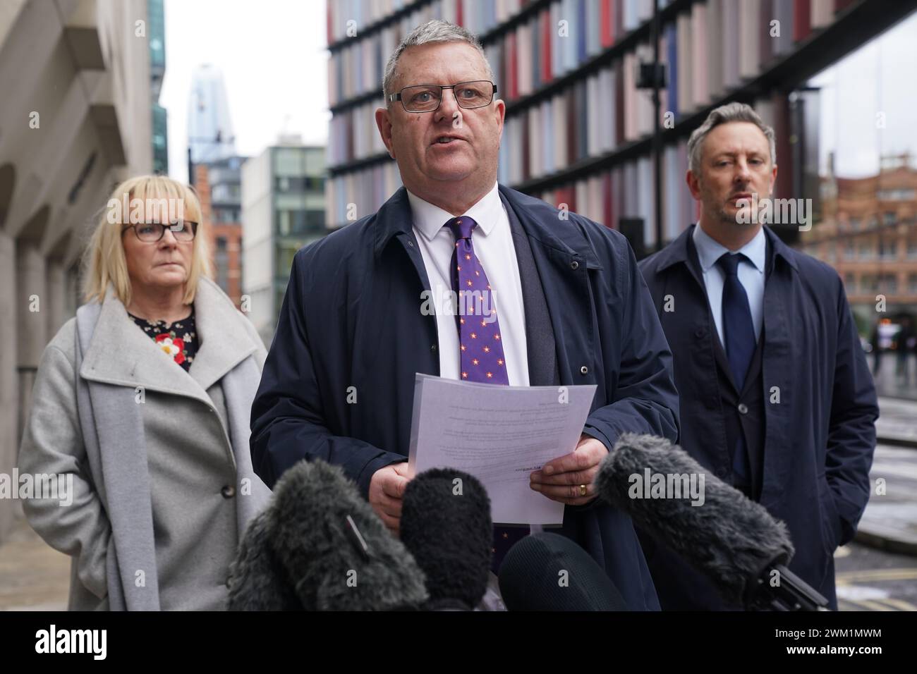Gary Furlong, the father of victim James Furlong, reads a statement to the media outside the Old ...
