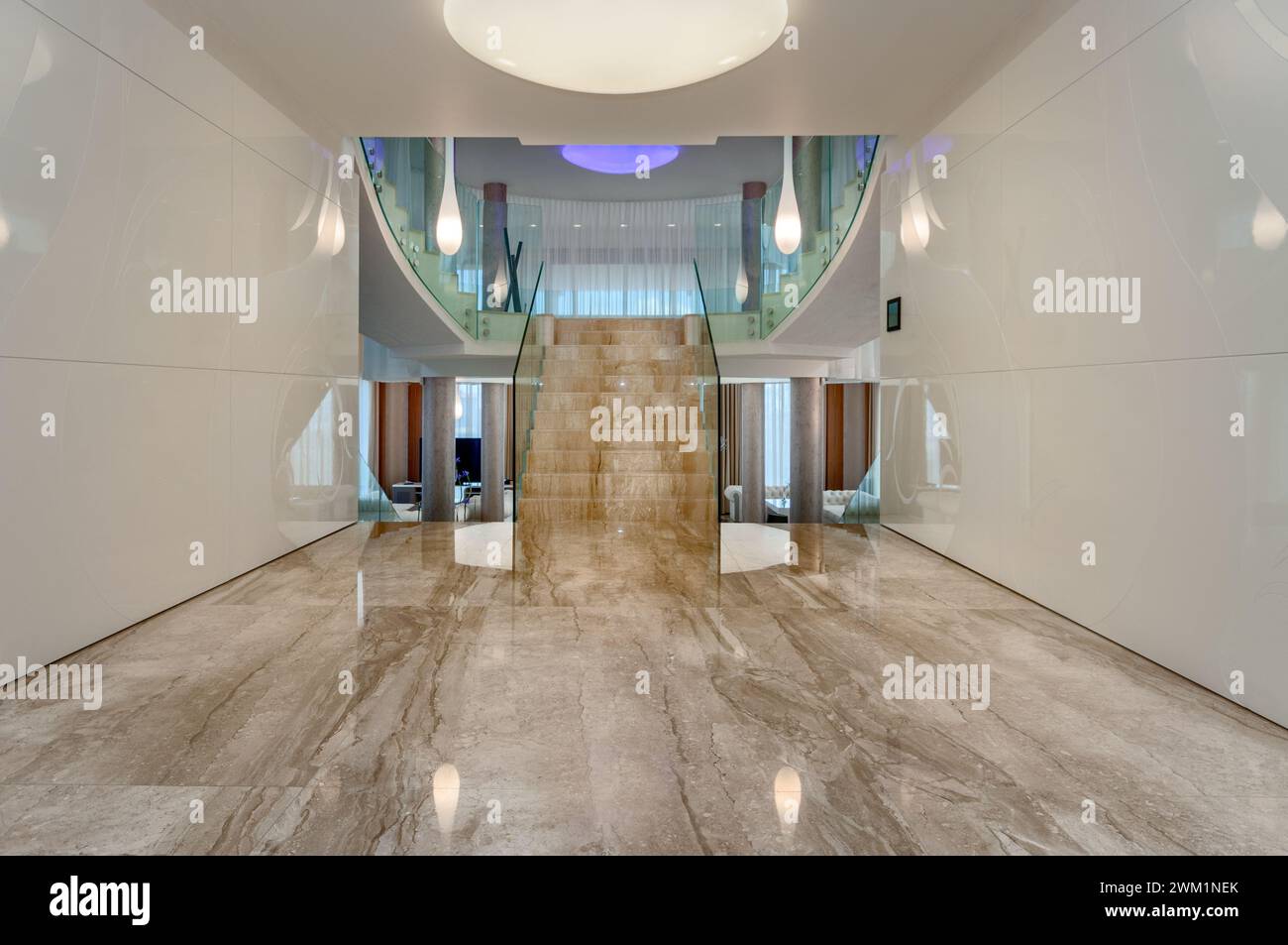 Spacious marble hallway atrium interior of modern contemporary house ...
