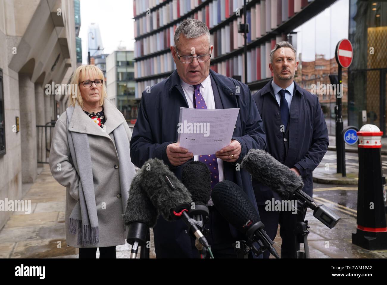 Gary Furlong, the father of victim James Furlong, reads a statement to the media outside the Old ...