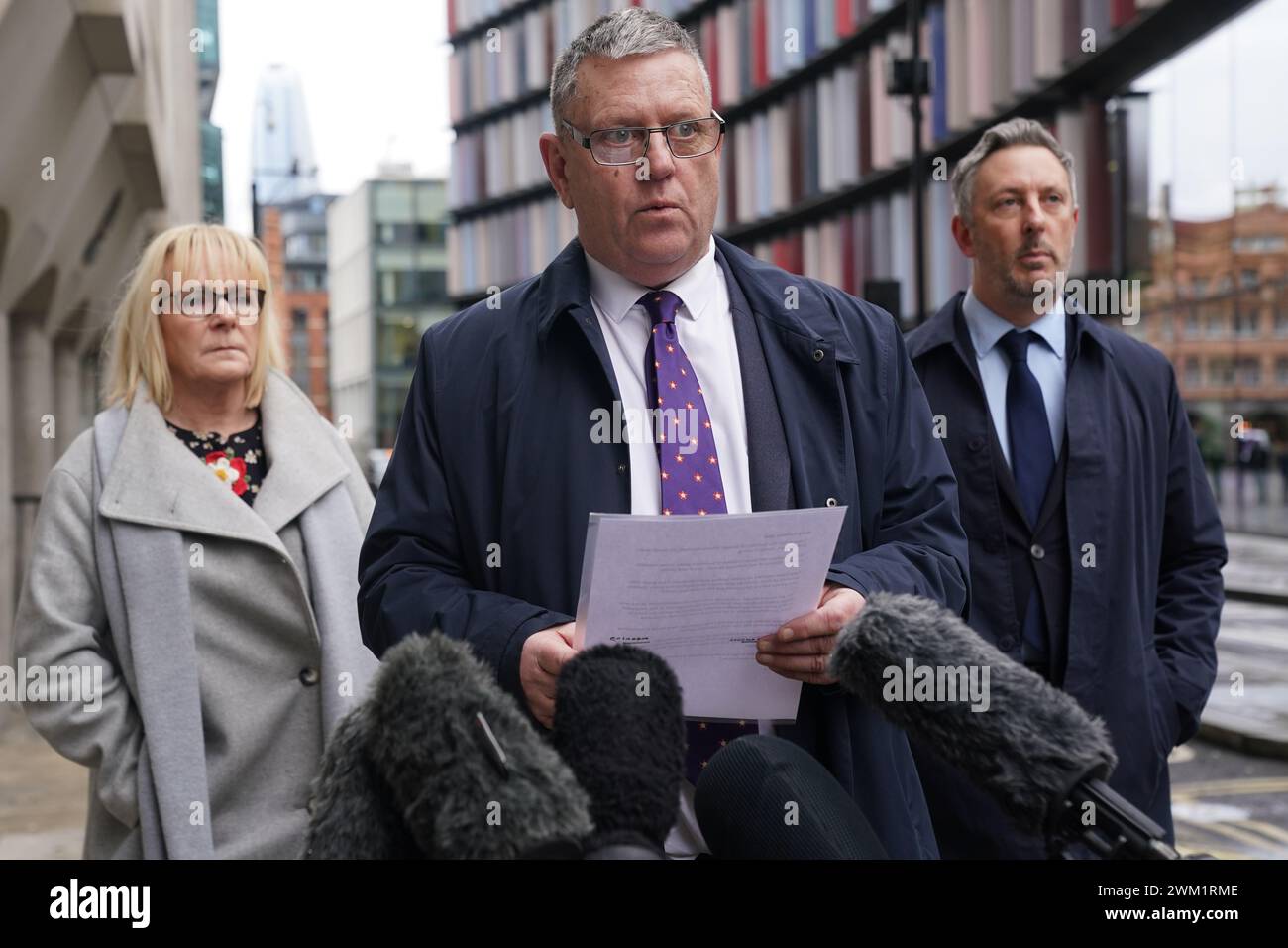 Gary Furlong, the father of victim James Furlong, reads a statement to the media outside the Old ...
