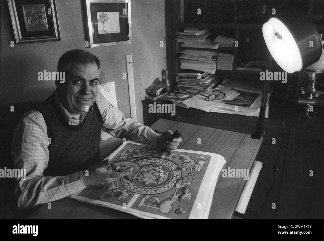 MME4738178 Rome, 1980. Italian cartoonist Benito Jacovitti in his home ...