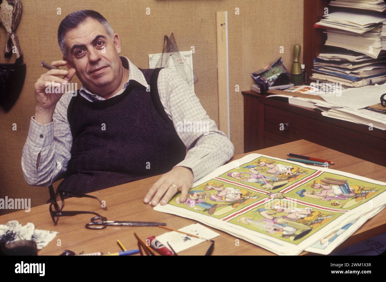MME4738147 Rome, 1980. Italian cartoonist Benito Jacovitti in his home ...