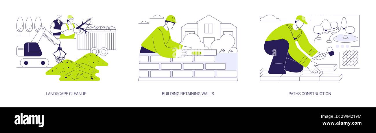 Hard landscaping works abstract concept vector illustrations Stock ...