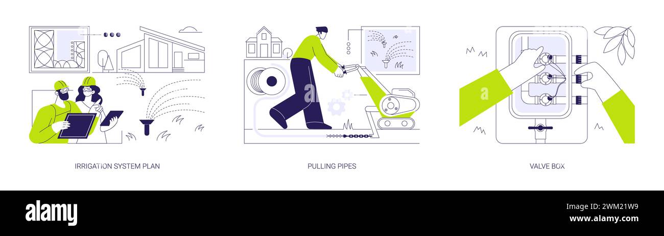 Irrigation system installation abstract concept vector illustrations ...