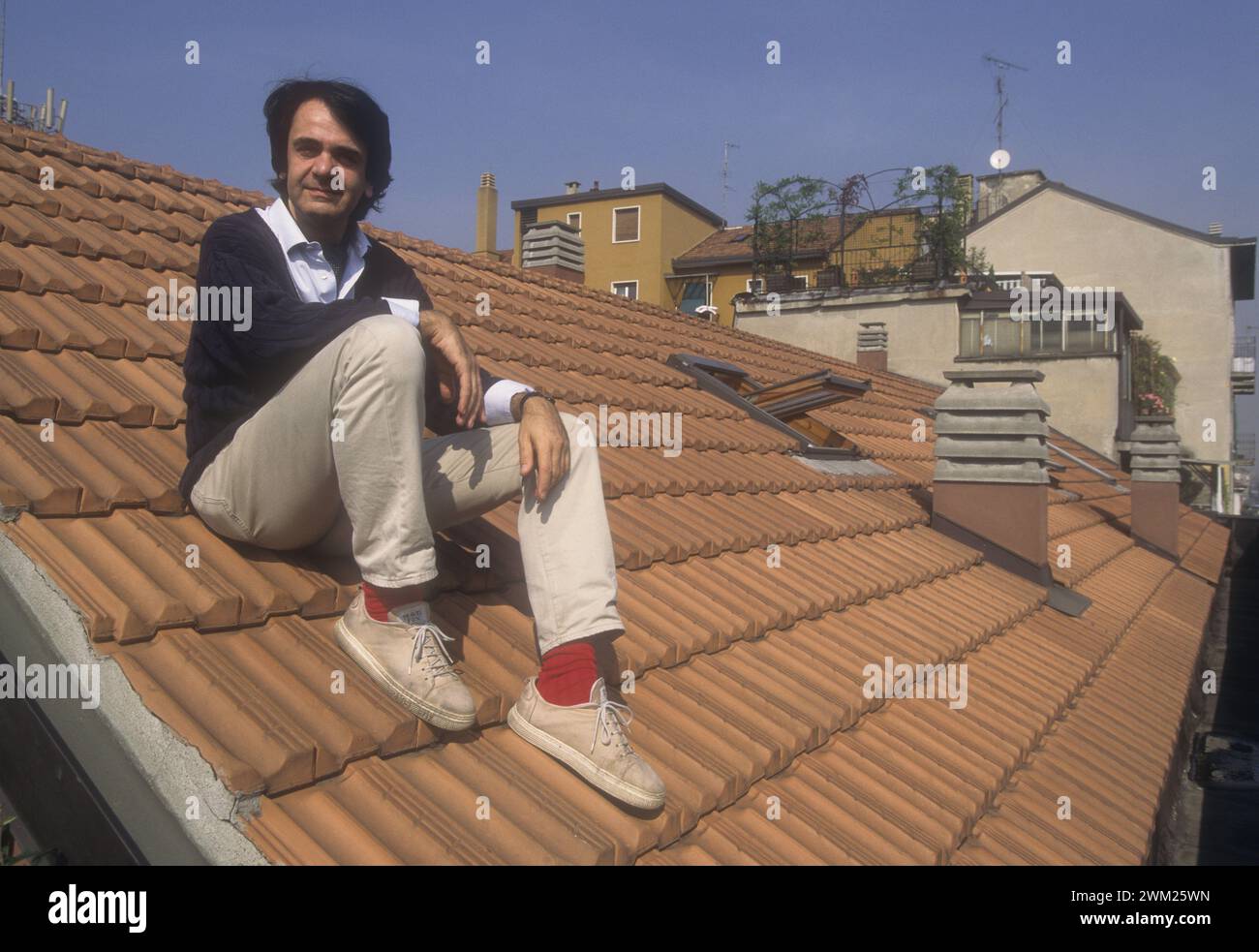 MME4783370 Milan, 1995. Italian composer Fabio Vacchi on the roof of ...