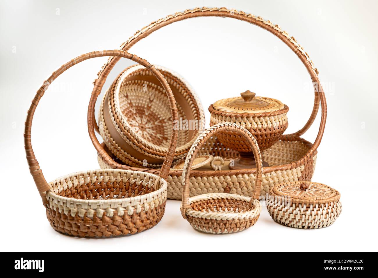 Wicker baskets isolated on white background. Basket made of natural ...