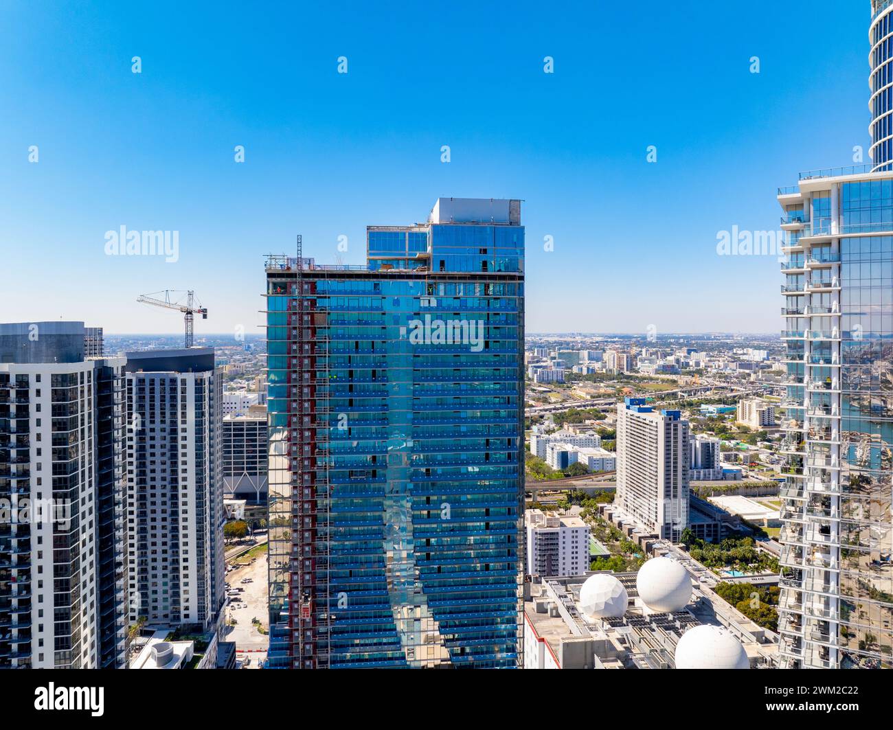 Miami, FL, USA - February 21, 2024: Aerial photo Miami World Tower ...