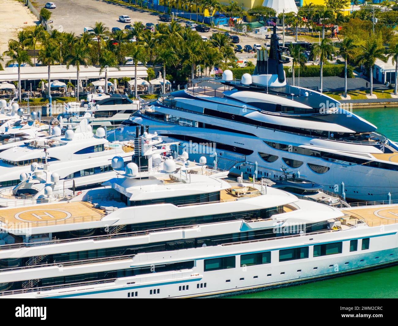 Luxury yachts in Miami shot with aerial drone Stock Photo - Alamy
