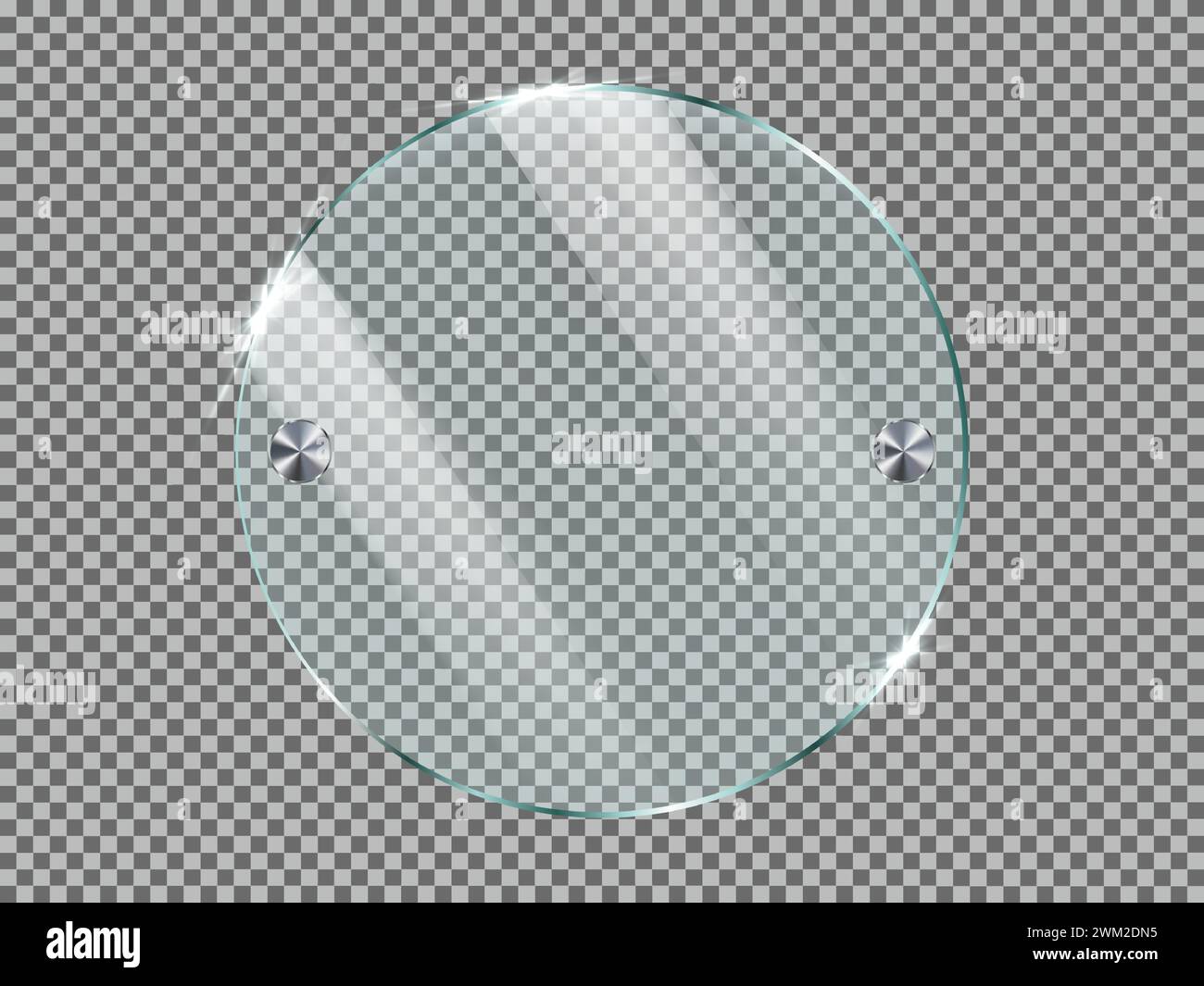Glass or plastic plate with metal mounts. Realistic vector illustration ...
