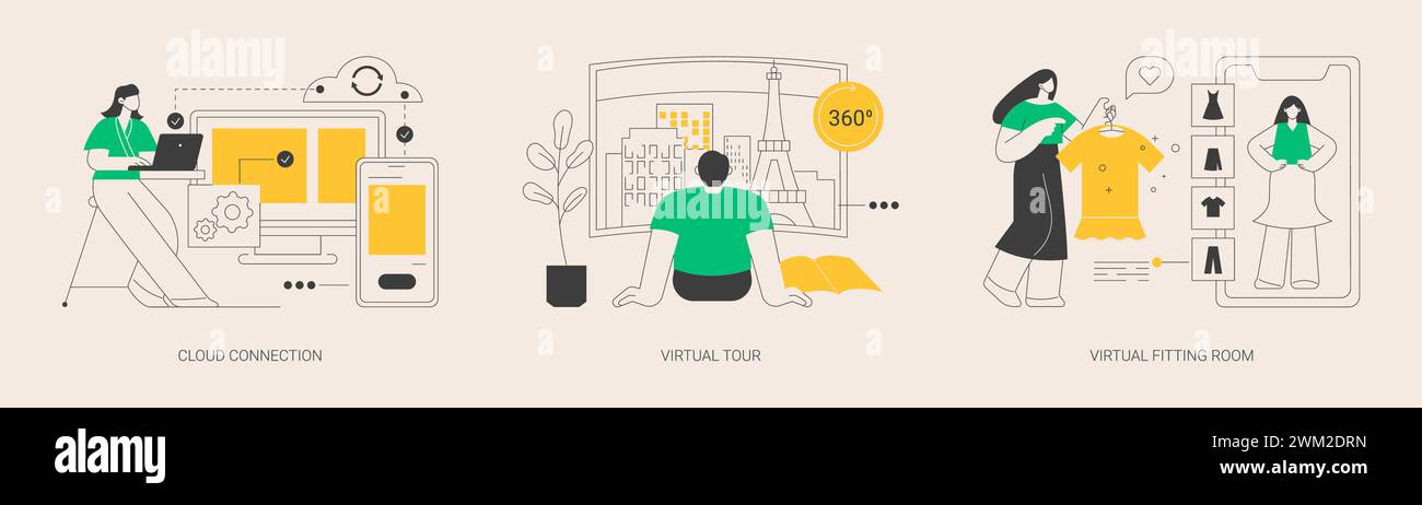 Online data transfer and virtual experience abstract concept vector ...