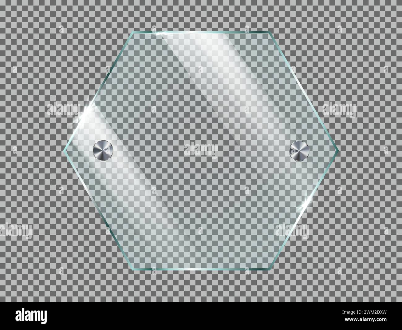 Glass or plastic plate with metal mounts. Realistic vector illustration ...