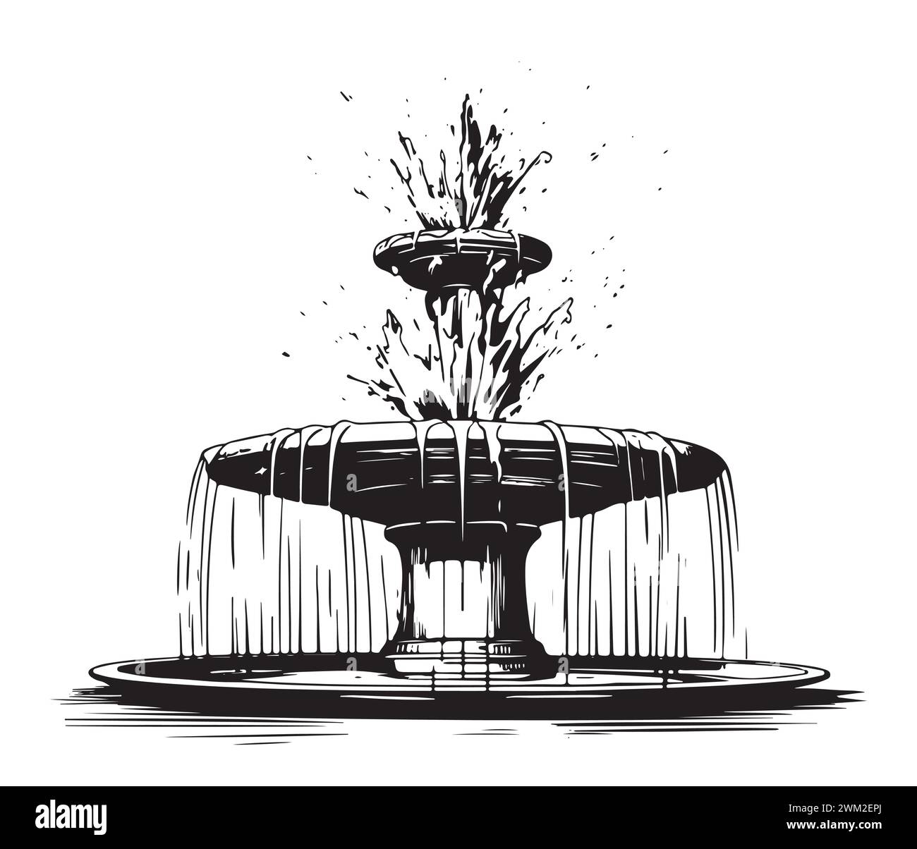 Fountain. Doodle style. Beautiful outdoor marble fountain. Sketch ...