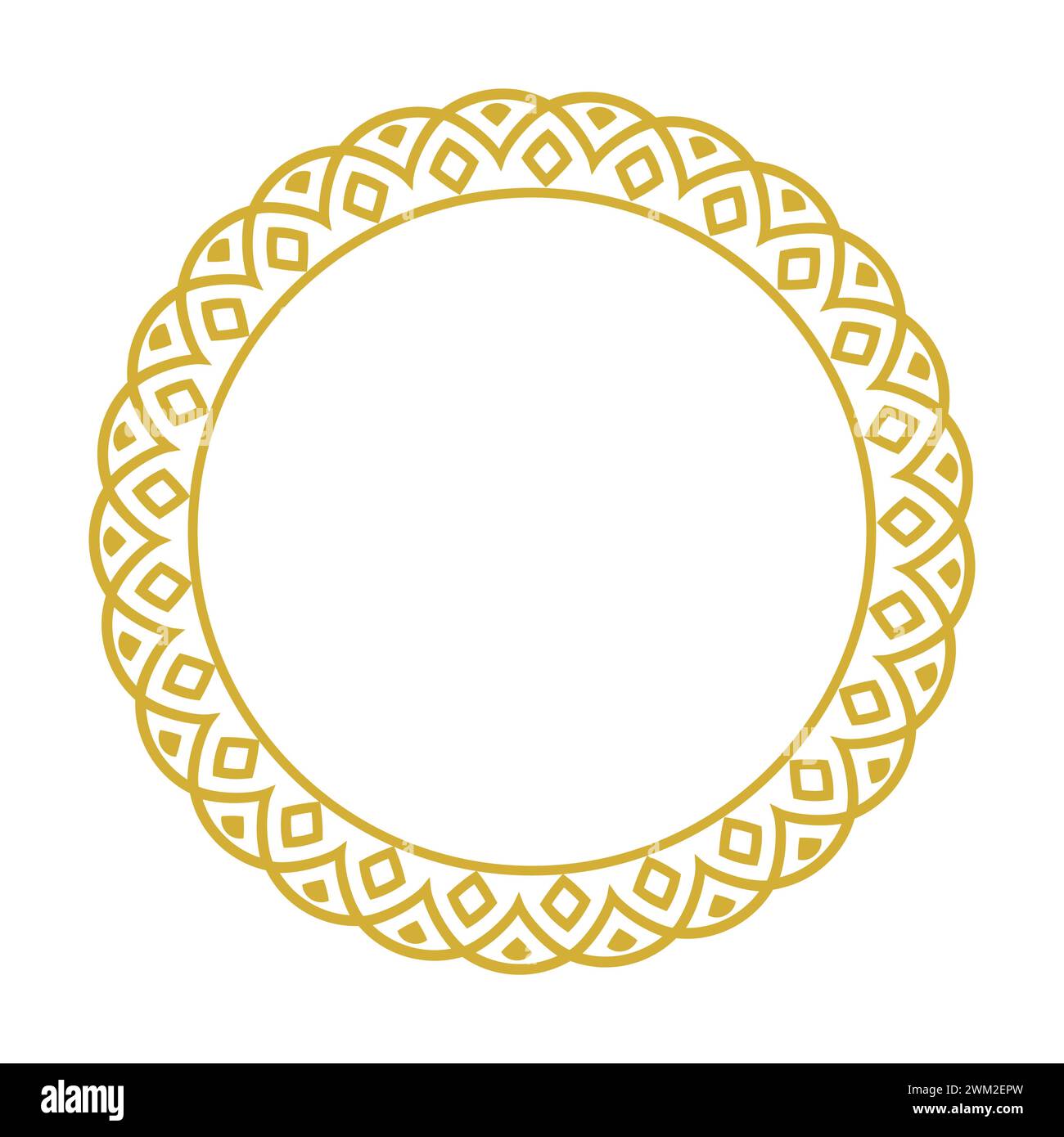 Golden Ornamental Round Frame With Rhombus And Scallop Border Stock ...