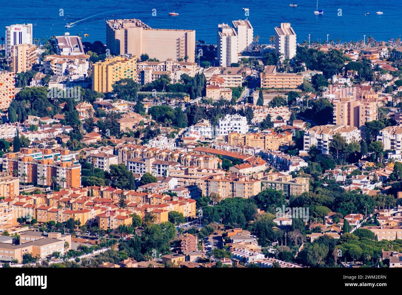 View of the Montemar-La carihuela area, Torremolinos, from the Monte ...
