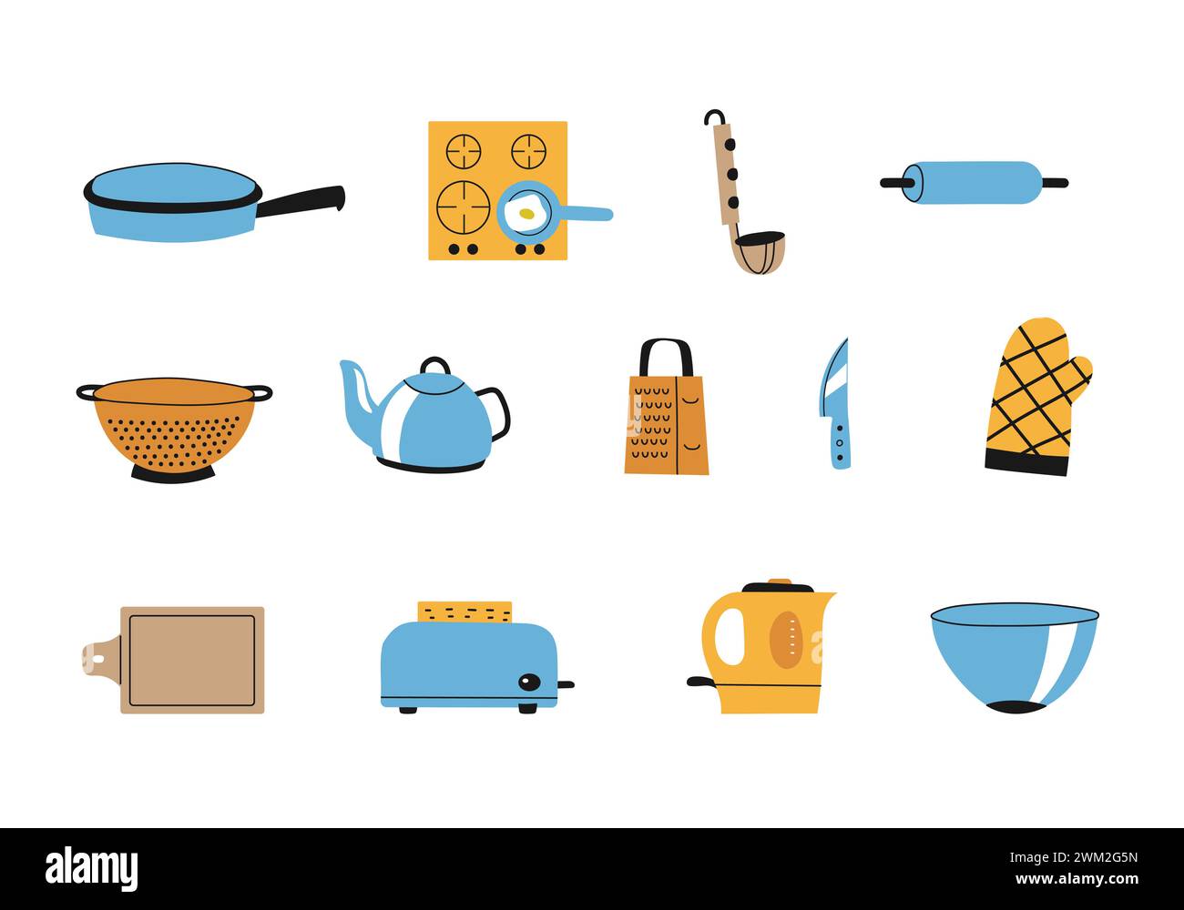 Kitchenware colorful icons set. Kitchen utensils for cooking. Cartoon ...