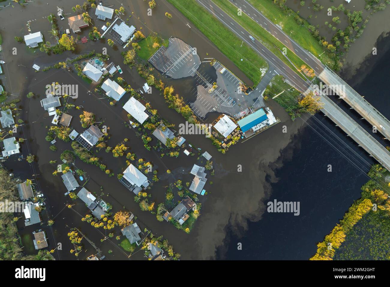 Aftermath of natural disaster. Surrounded by hurricane Ian rainfall ...