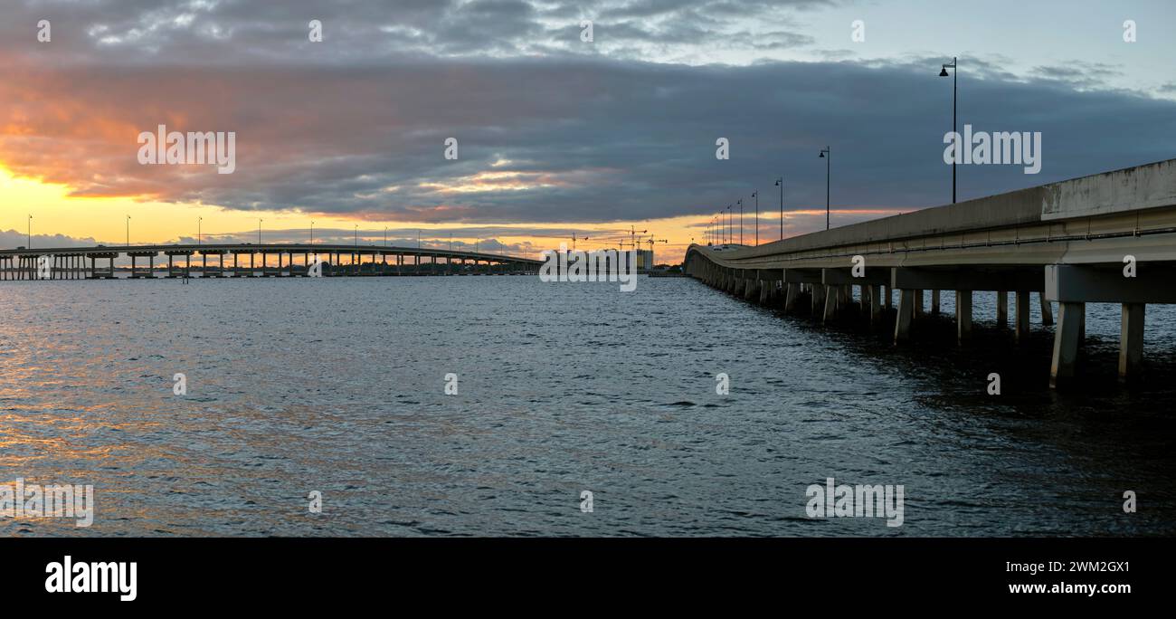 Barron Collier Bridge and Gilchrist Bridge in Florida with moving ...