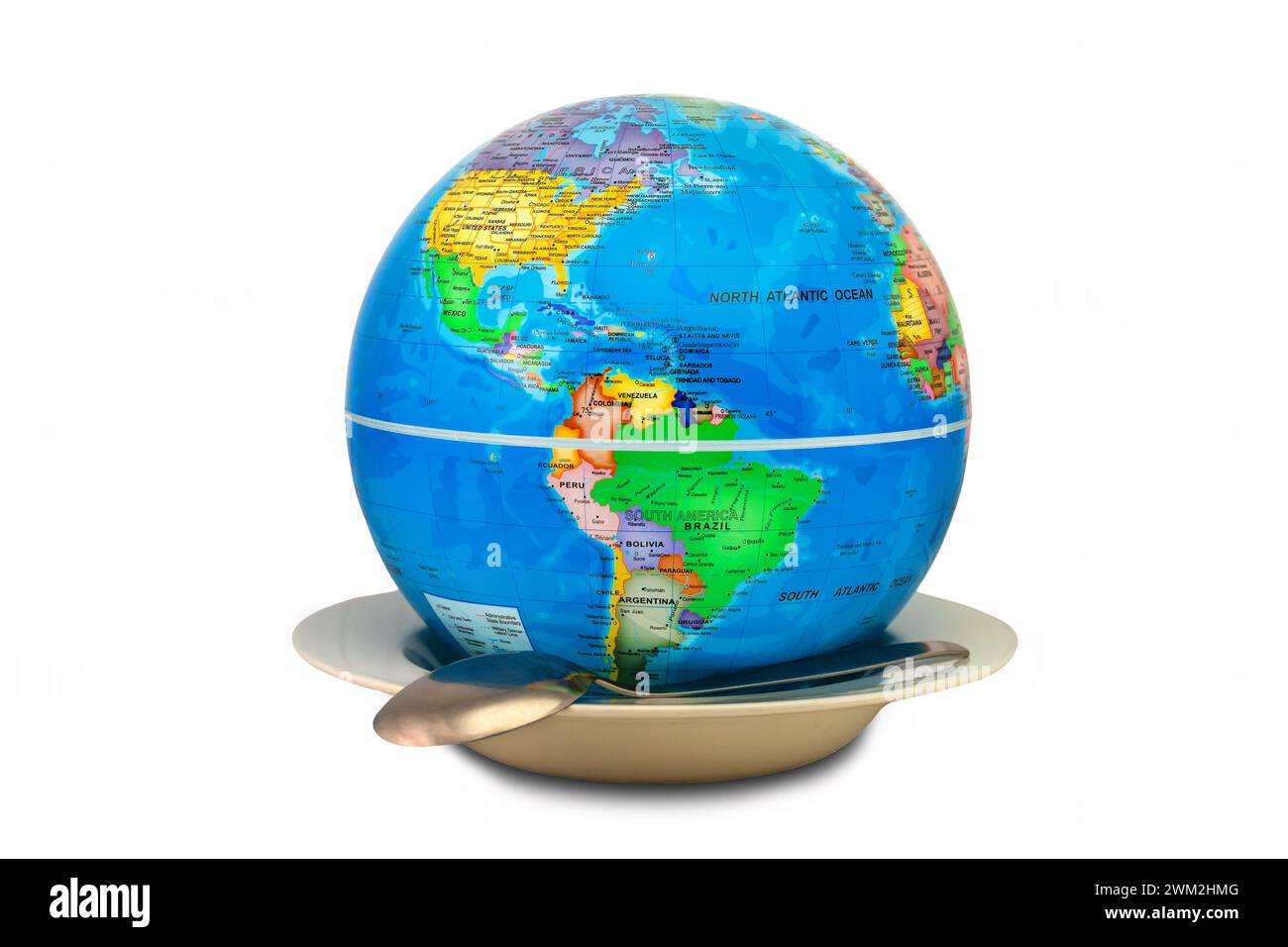 Globe inside an empty plate showing the United States: concept of world ...