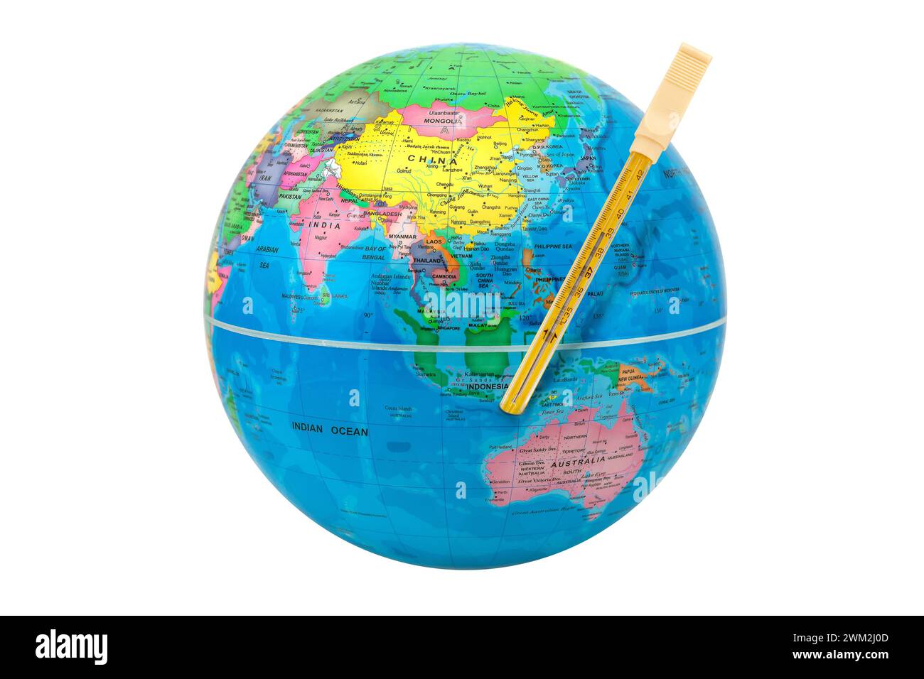 World globe with a thermometer showing Asia and Australia - global ...