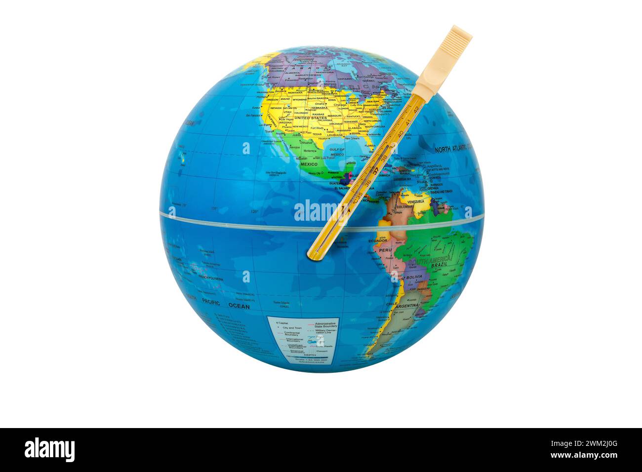 Earth globe with a thermometer showing America: global warming concept ...