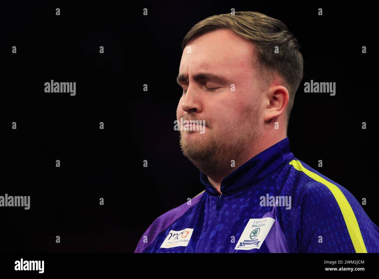 Newcastle, UK. 22nd Feb, 2024. Luke Littler reacts during the 2024 ...