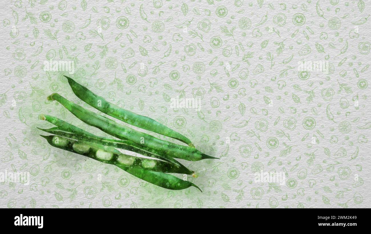 Watercolor fruits vegetables green bean hi-res stock photography and ...