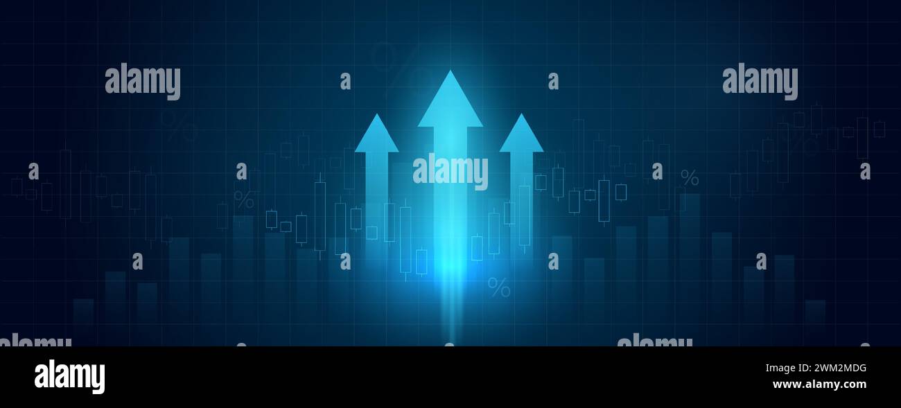 Abstract financial chart with an uptrend line and stock market arrows ...