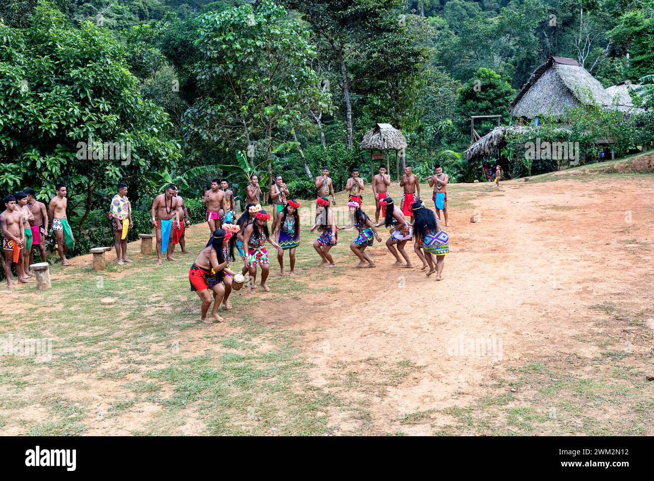 Women from Embera tribe in their traditional clothes performing ...